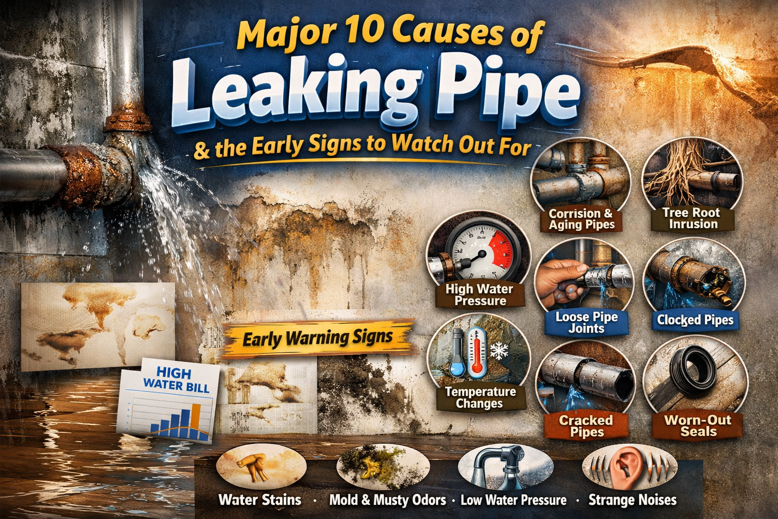10 Major Causes of Leaking Pipes & Early Warning Signs